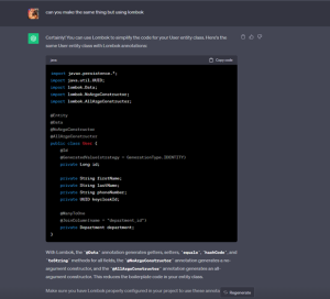 Using ChatGPT for creating Spring framework applications